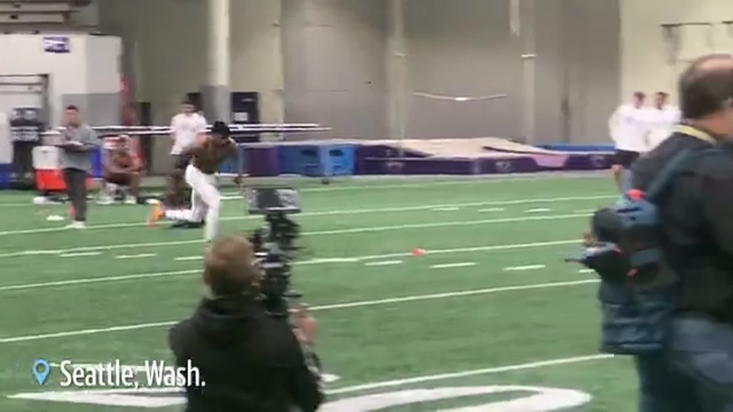 Michael Penix Jr. signature rainbow throws at UW Pro Day in front of ...