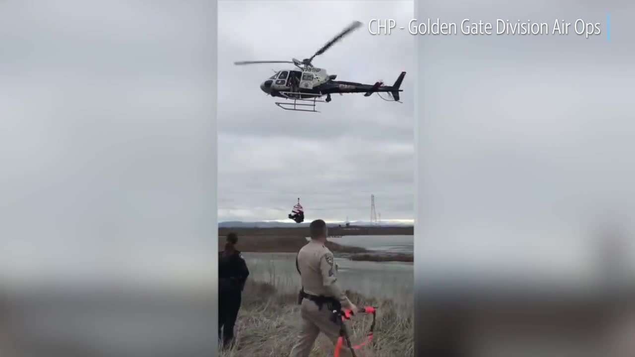 See CHP chopper pull suspect out of marsh, drop him on shore for ...