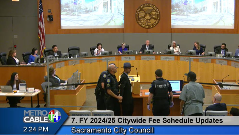 Police arrest Ryan Messano at Sacramento CA council meeting ...