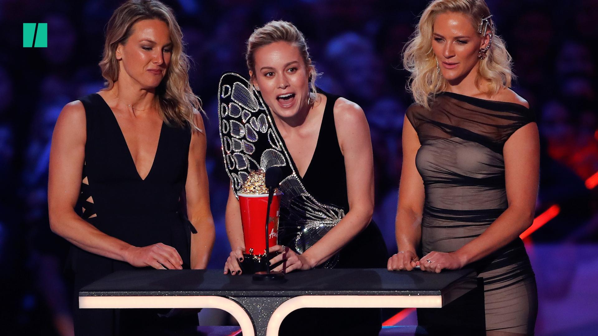 Brie Larson Shares Glory With Her Stunt Doubles At MTV Movie & TV ...