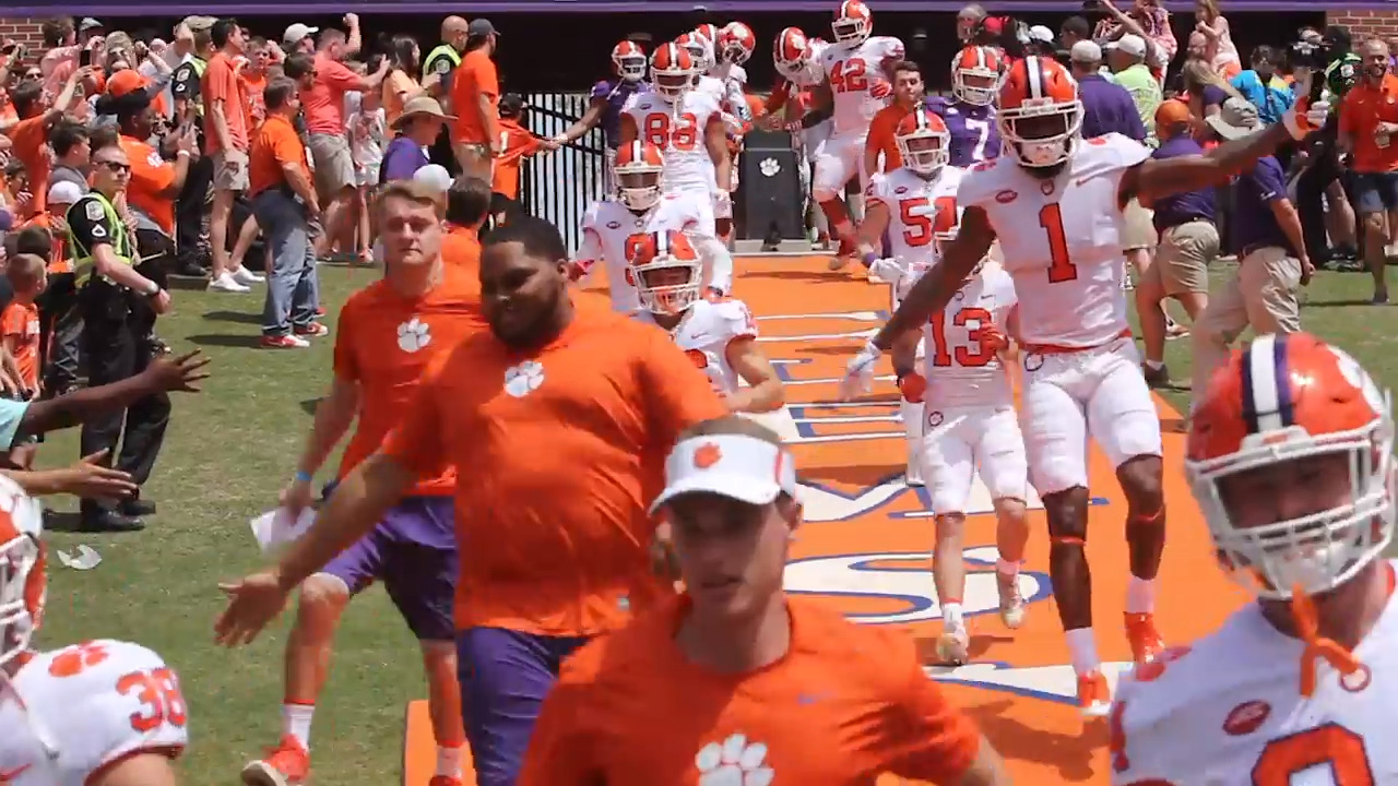 Clemson football players dance as fans cheer at Clemson University ...