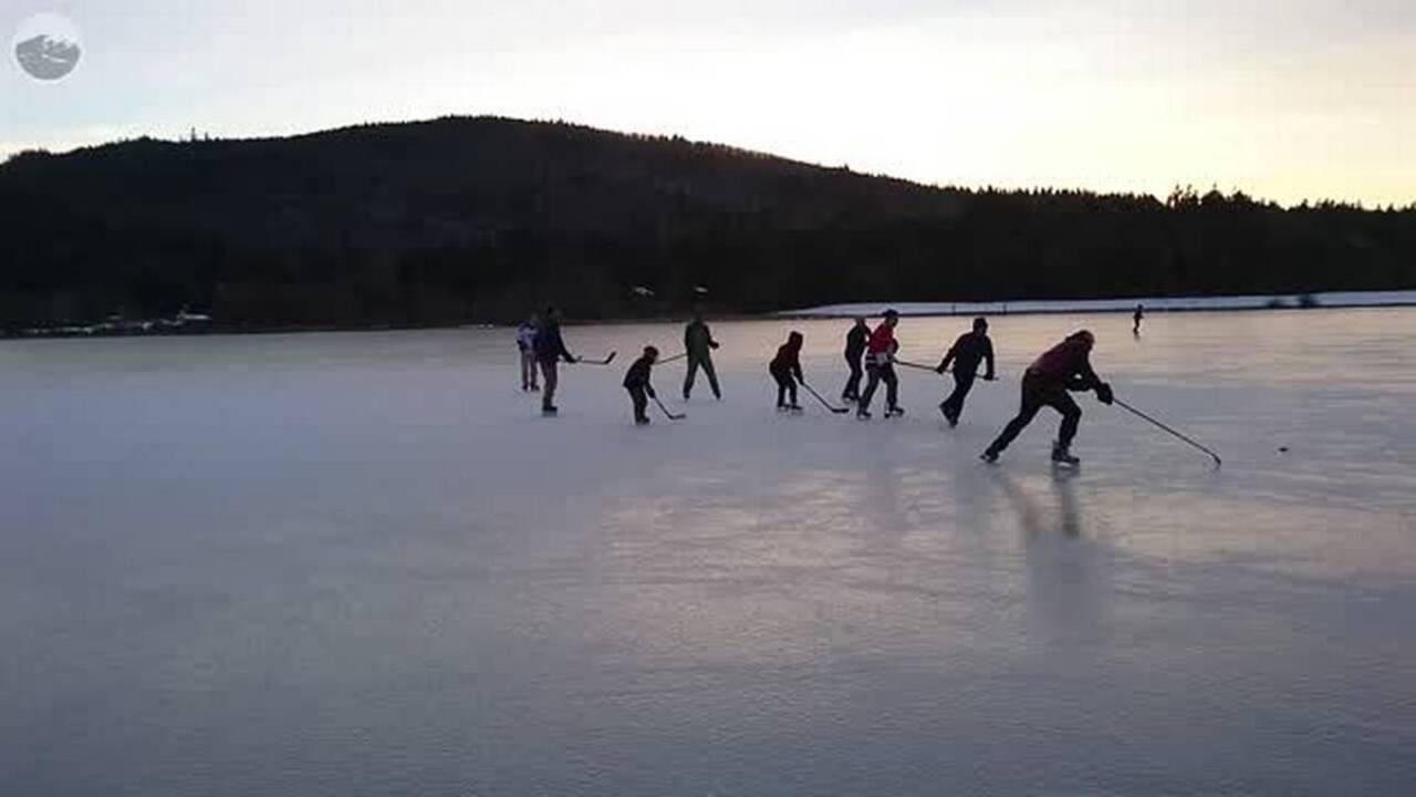 Cold weather turns lake near Bellingham, Washington into a hockey rink ...