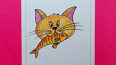 Cat Eating Fish Drawing | Sumana's Artwork - HideoutTV