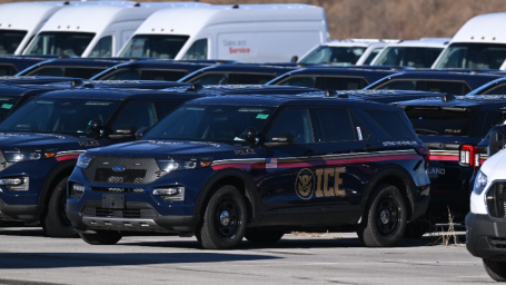 Dozens of ICE vehicles parked in a lot near Worlds of Fun | Kansas City ...