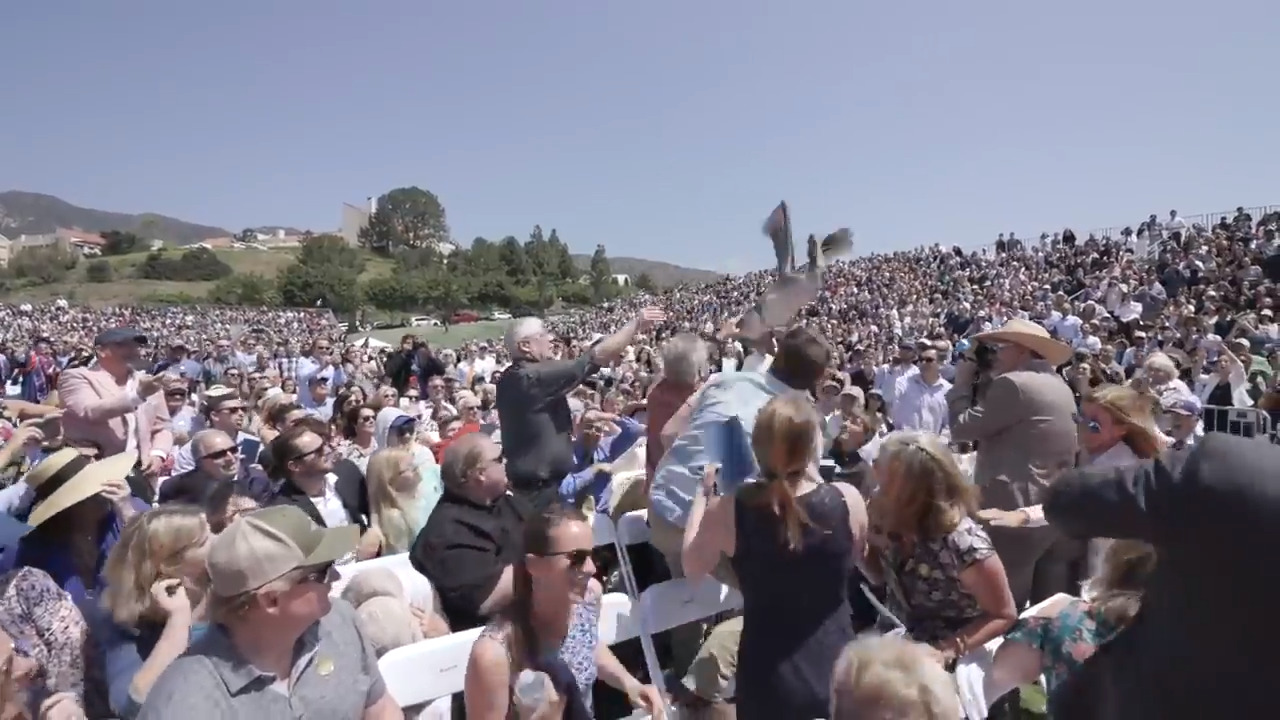Watch pelicans dive bomb Pepperdine graduation ceremony crowd ...